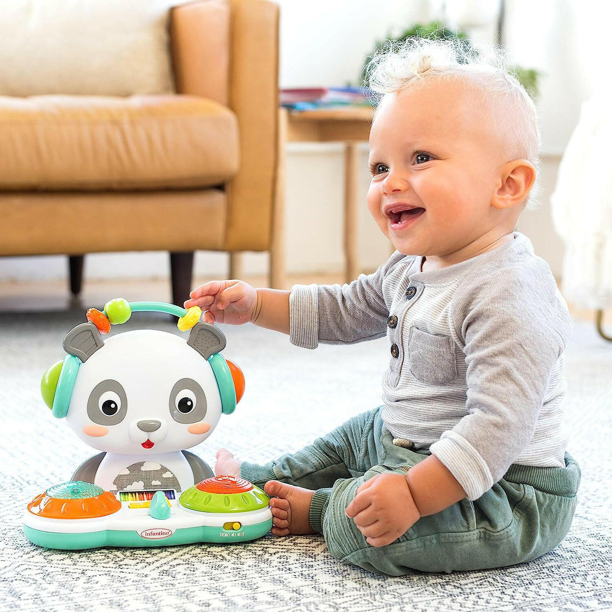 Infantino Spin & Slide DJ Panda - Musical Toy with Busy Beads, Light-u