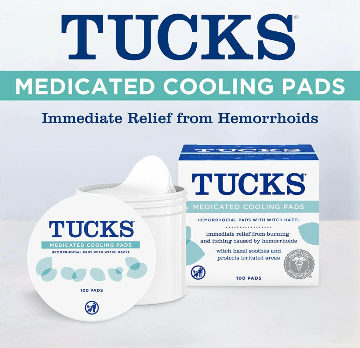 TUCKS Medicated Cooling Pads, 100 Count – Hemorrhoid Pads with Witch H