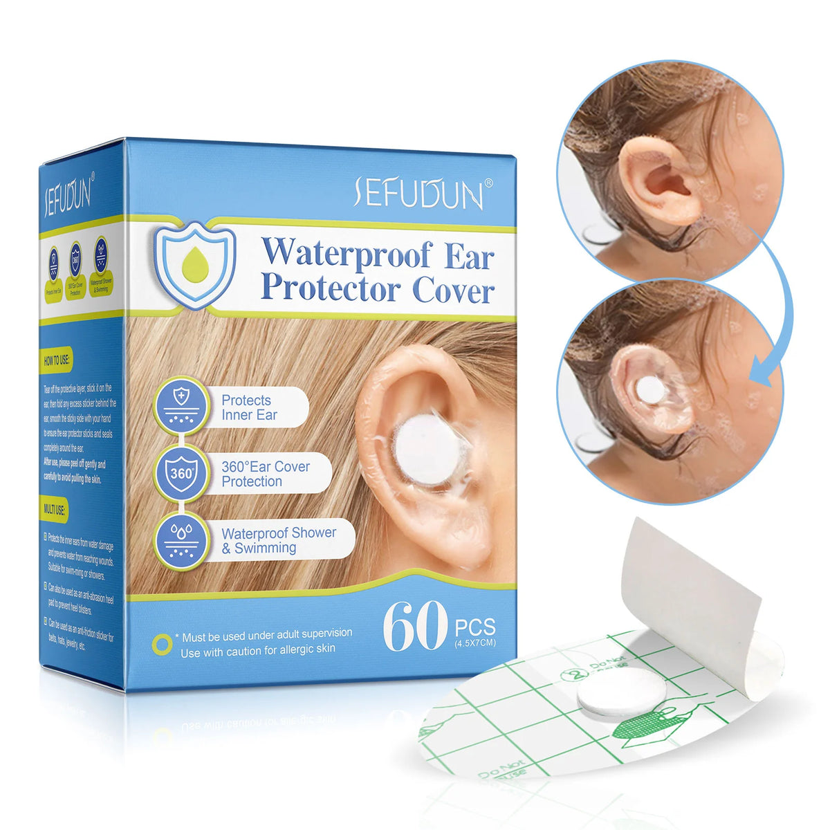 SEFUDUN Ear Covers for Shower 60 pcs ,Waterproof Ear Protector Covers